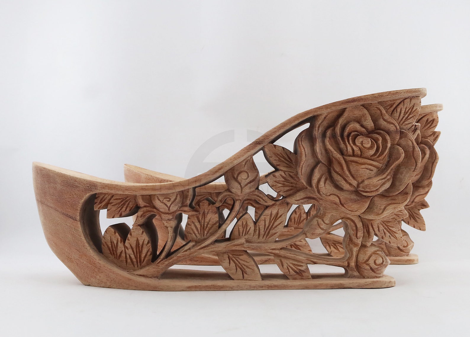 Rose Hand Carved Wood Platform Wedge Heel - Etsy