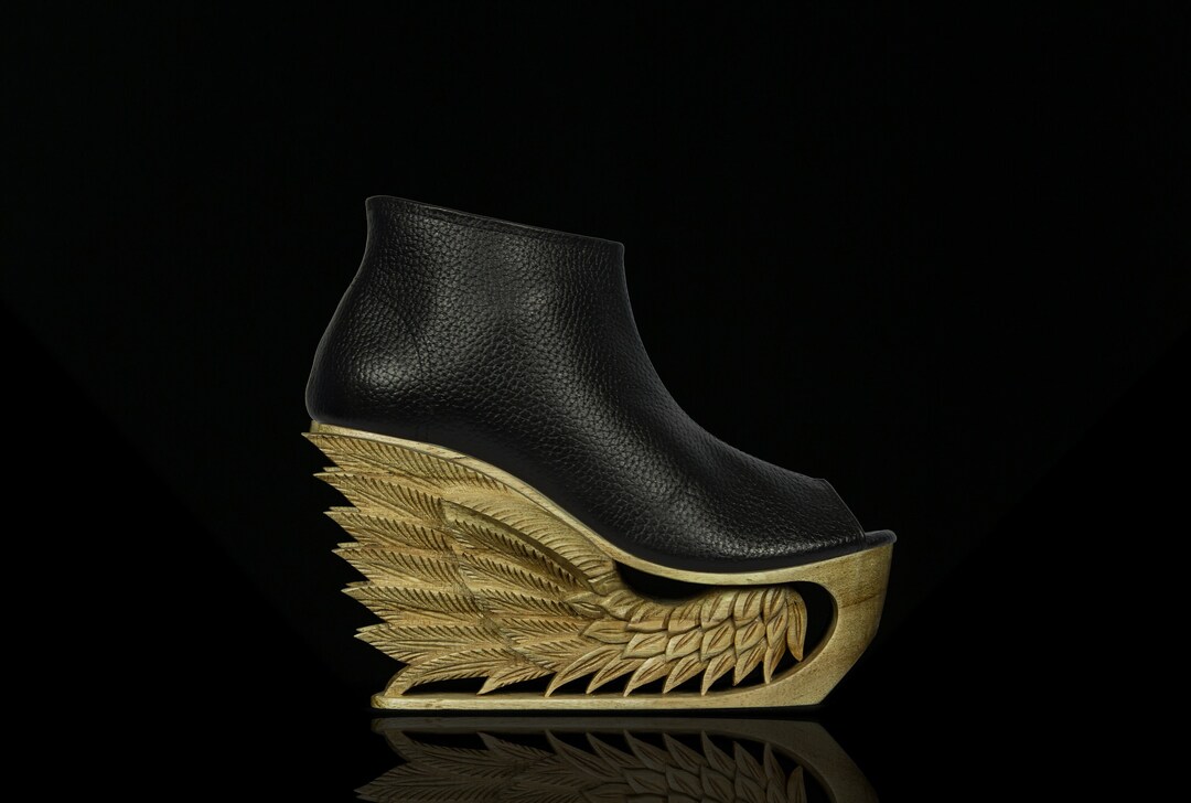 Wing Hand Carved Wood Platform Wedge Heel - Etsy