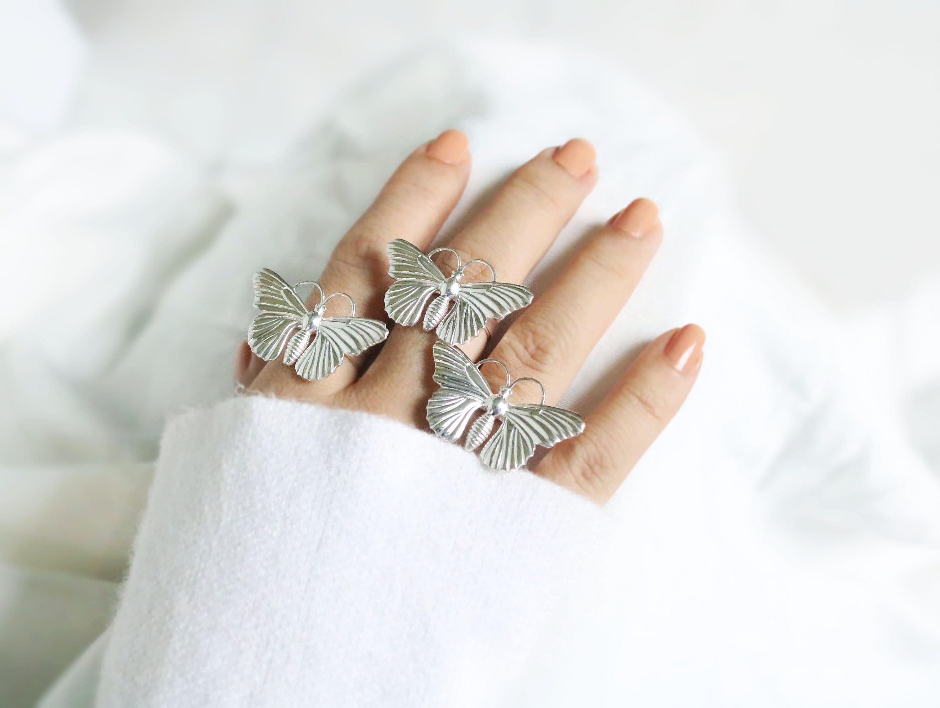 Set of Three Up-cycled Silver Butterfly Ring - Etsy