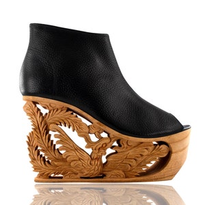 Phoenix Hand Carved Wood Platform Wedge Heel - Etsy