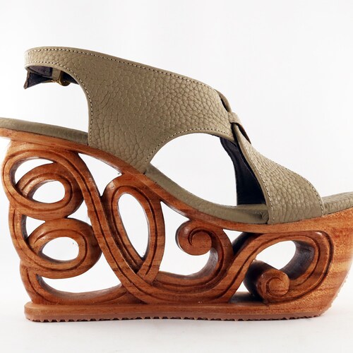 Wave Hand Carved Wood Platform Wedge Heel - Etsy Australia