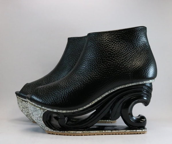 Wave Hand Carved Wood Platform Wedge Heel - Etsy Canada