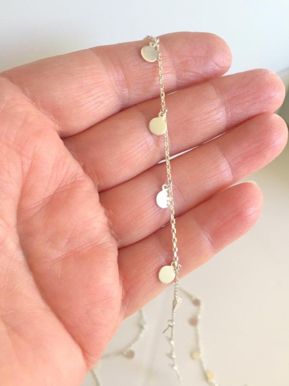925 Sterling Silver Disc Necklace, Small Disc Fatima Necklace Long ...