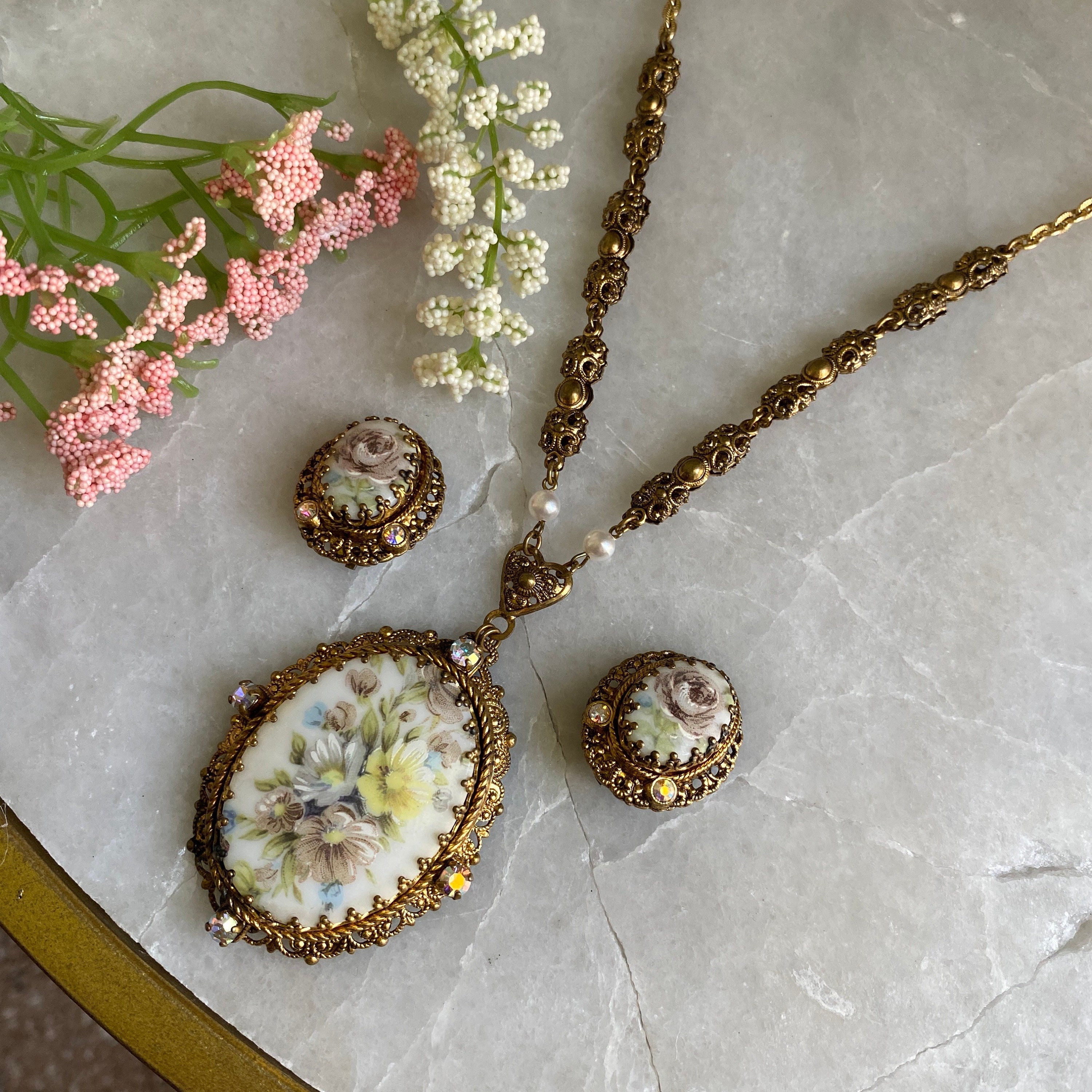 Vintage Jewelry Set W Germany Necklace & Earrings Antique | Etsy