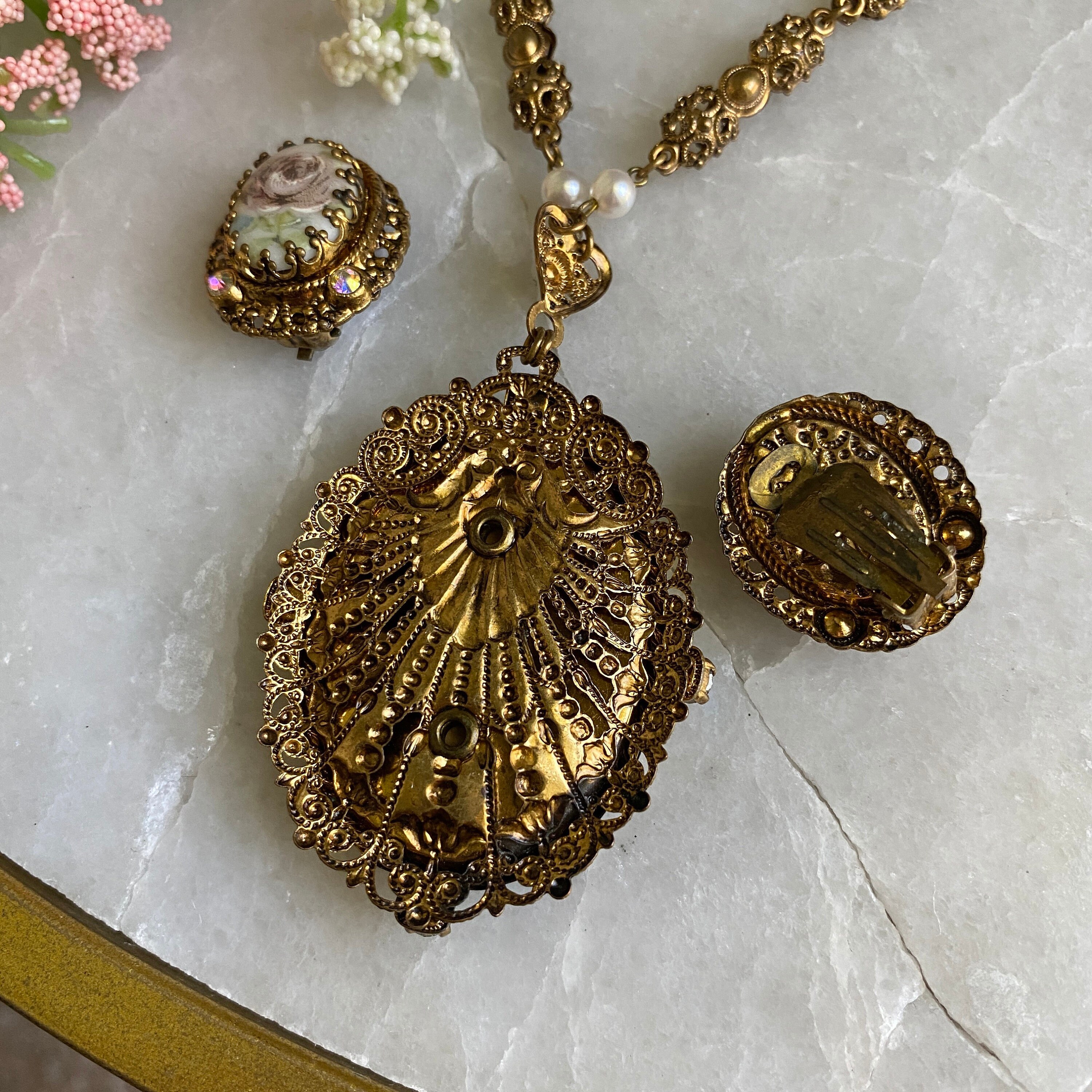 Vintage Jewelry Set W Germany Necklace & Earrings Antique | Etsy