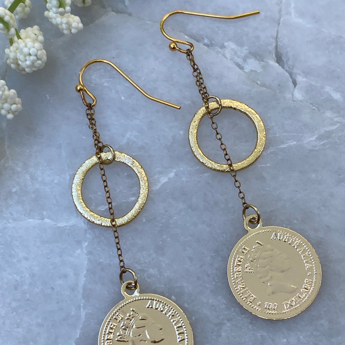 Queen Elizabeth Faux Coin Dangle Earrings: Gold Circle Earrings - Etsy
