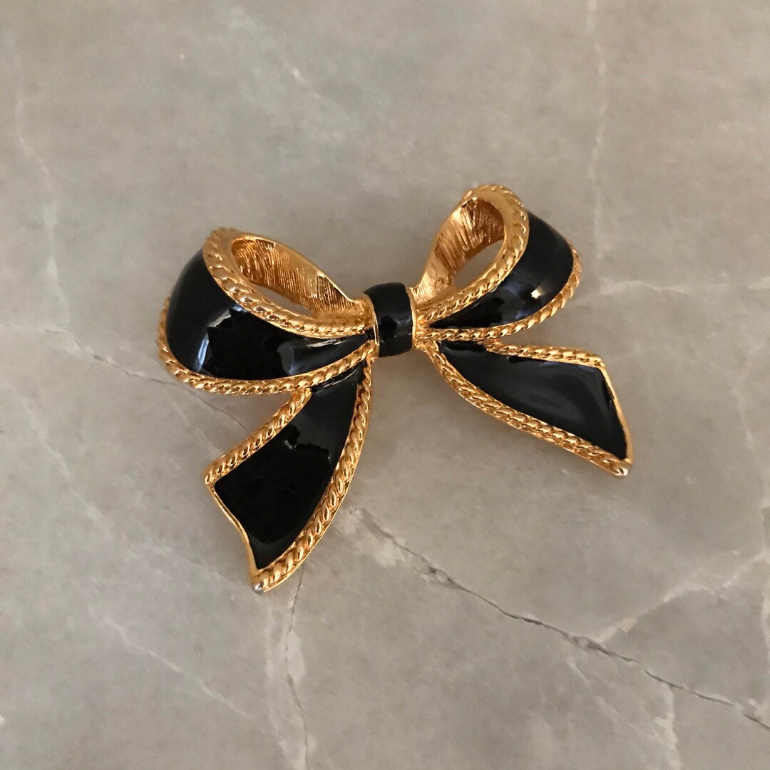 Kenneth Jay Lane Bolo Slide Scarf Clip KJL for Avon Black Enamel Bow ...