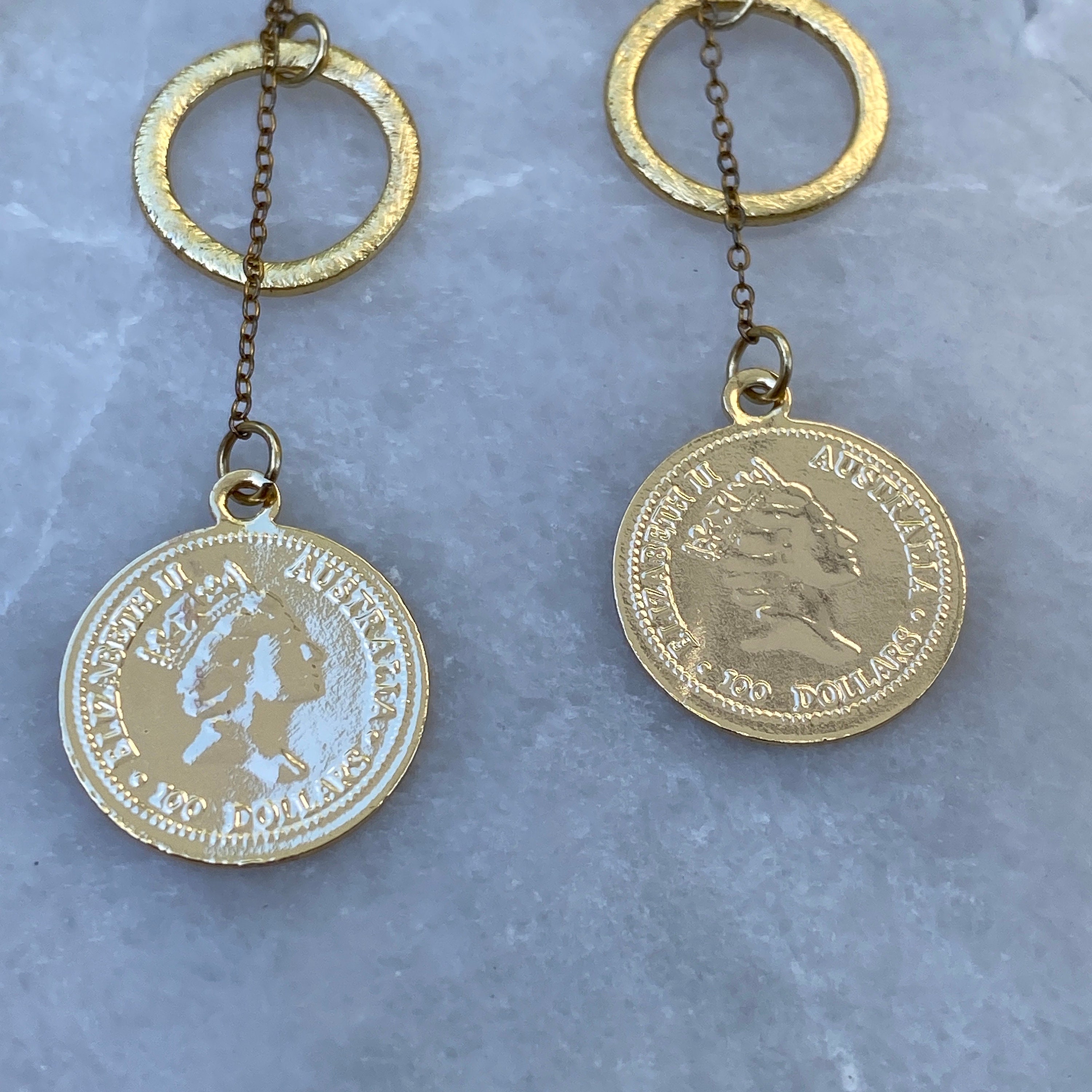 Queen Elizabeth Faux Coin Dangle Earrings: Gold Circle Earrings - Etsy