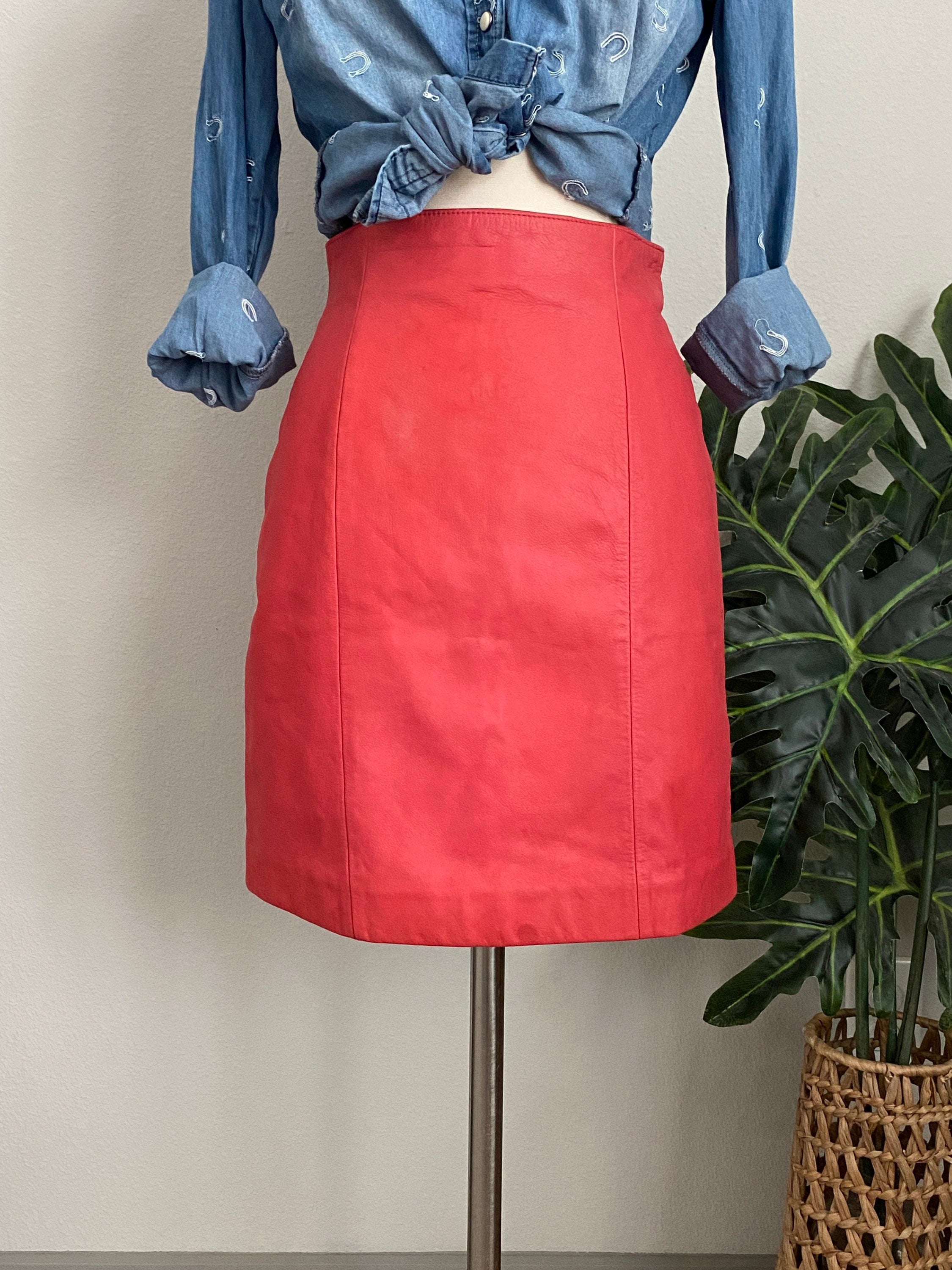Red Leather Mini Skirt Red Leather Leather Skirt Leather - Etsy