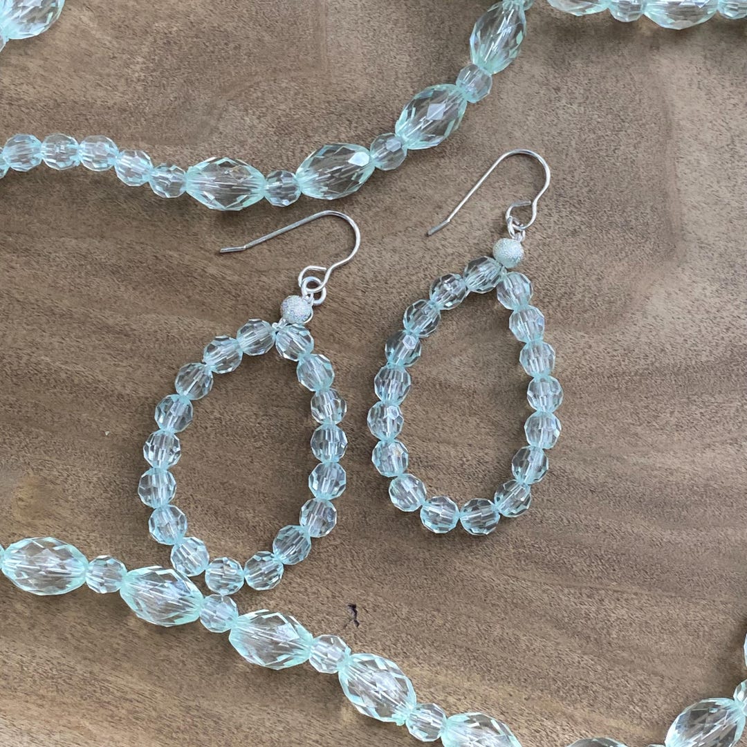 Light Blue Jewelry Set, Crystal Jewelry Set, Faceted Crystal Necklace ...