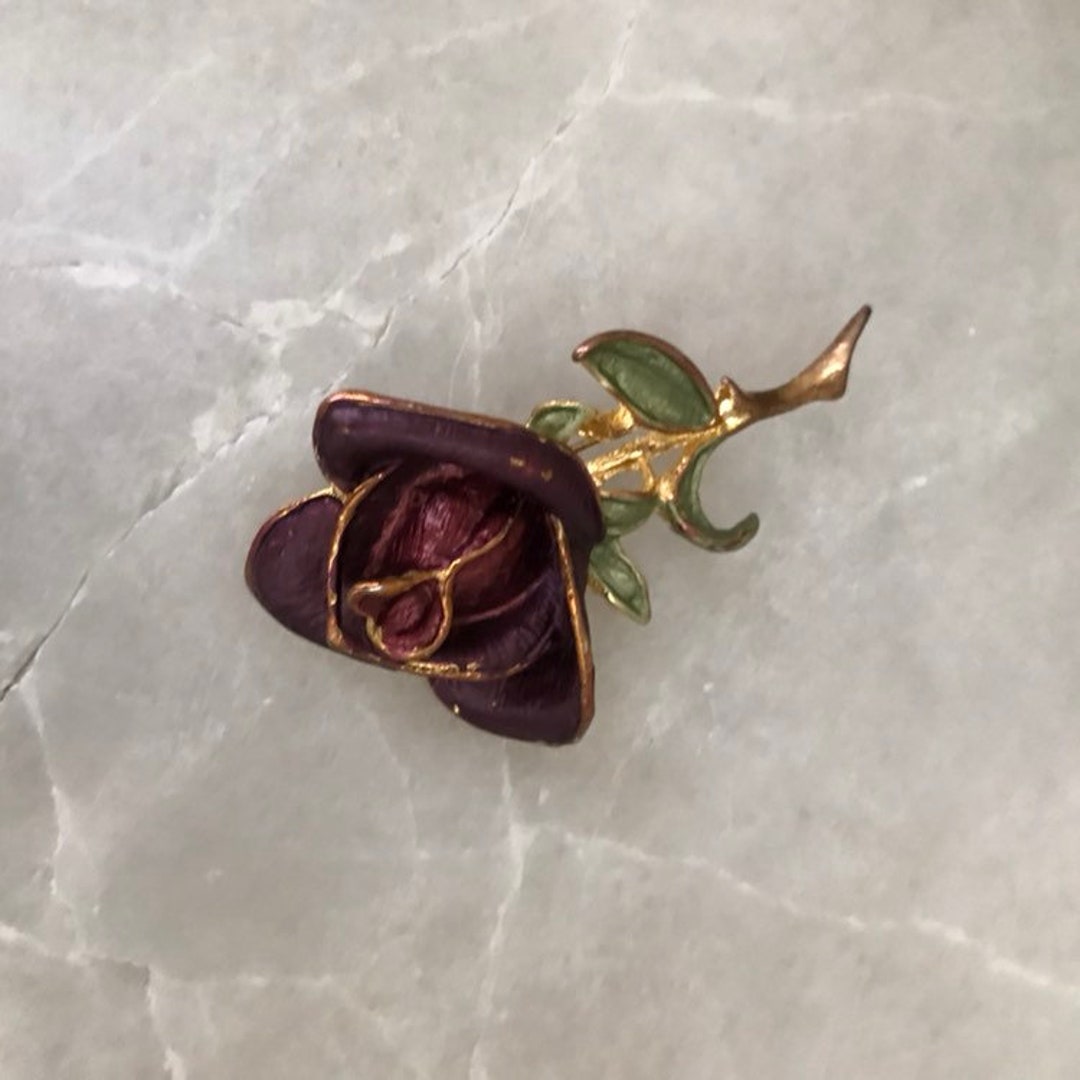 Vintage Brooch, Vintage Rose Brooch, Purple Matte Finish, Gift for Mom ...