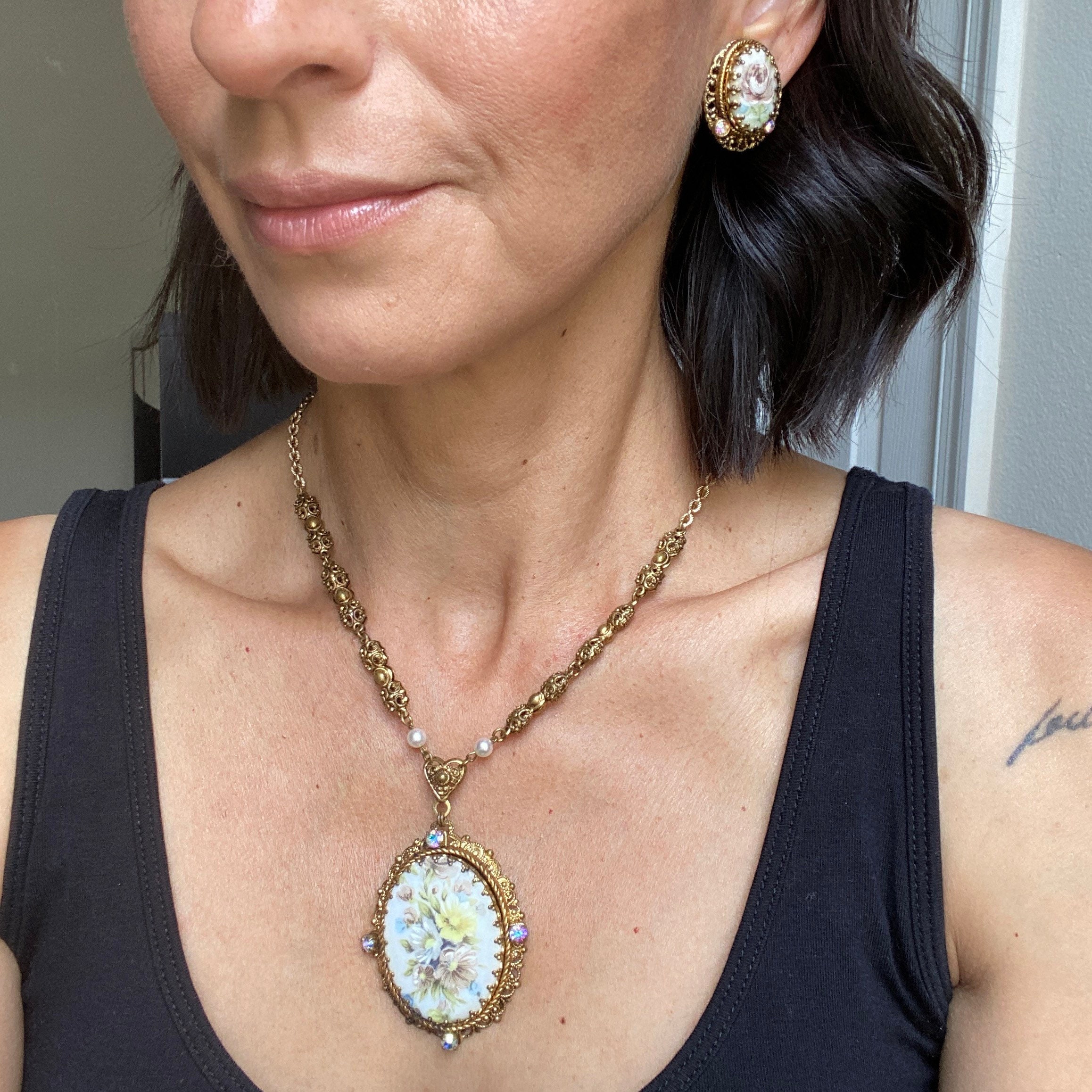 Vintage Jewelry Set W Germany Necklace & Earrings Antique | Etsy