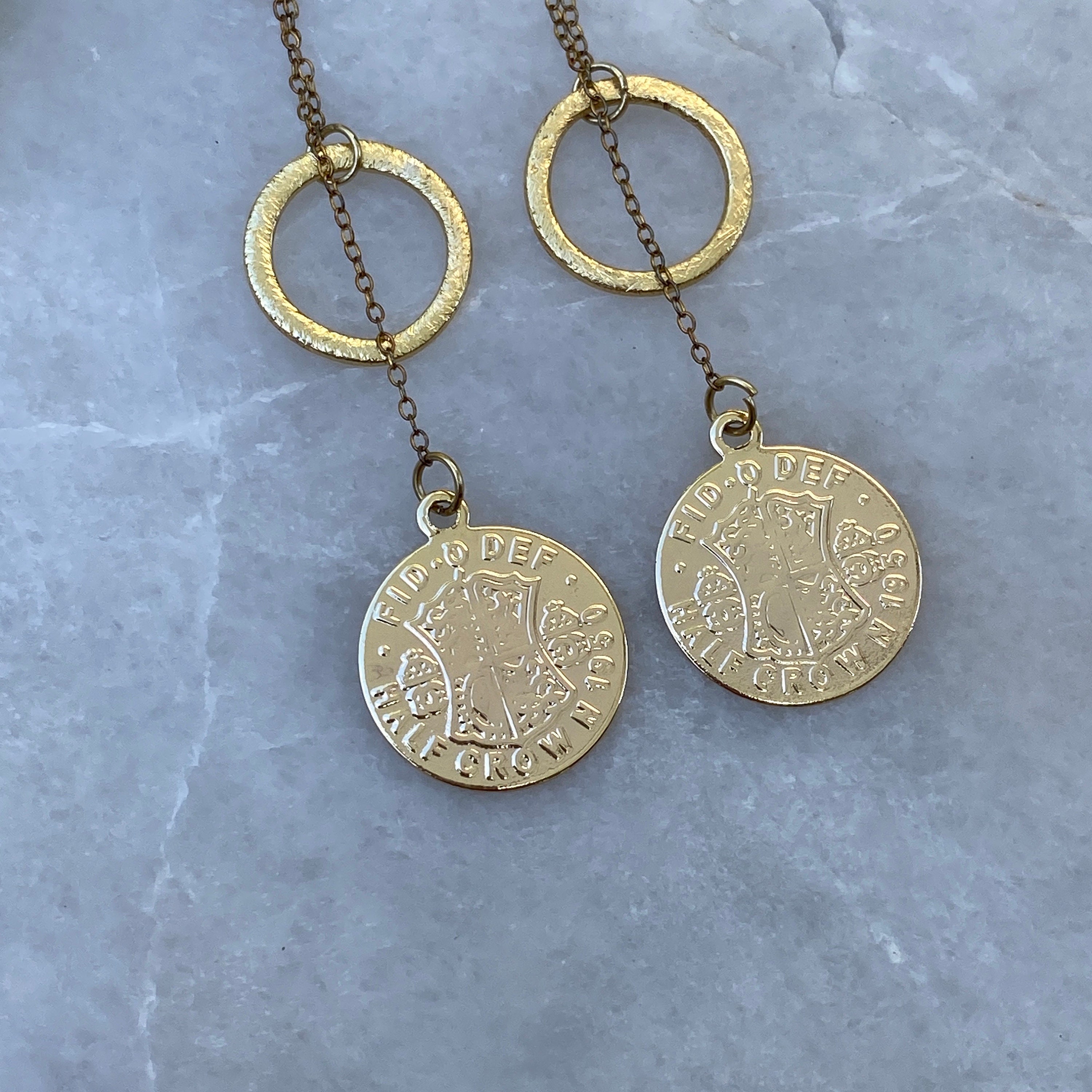 Queen Elizabeth Faux Coin Dangle Earrings: Gold Circle Earrings - Etsy