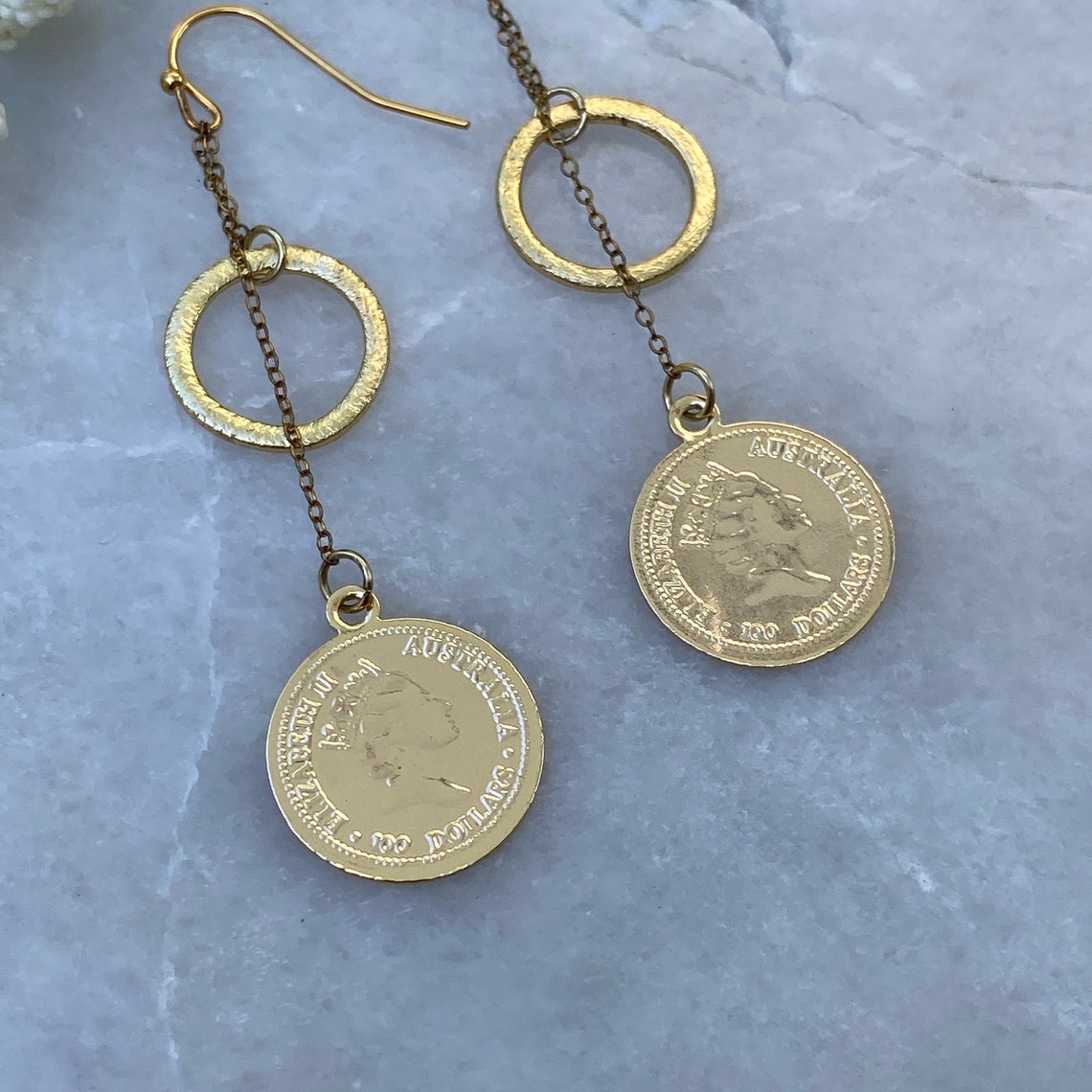 Queen Elizabeth Faux Coin Dangle Earrings: Gold Circle Earrings - Etsy