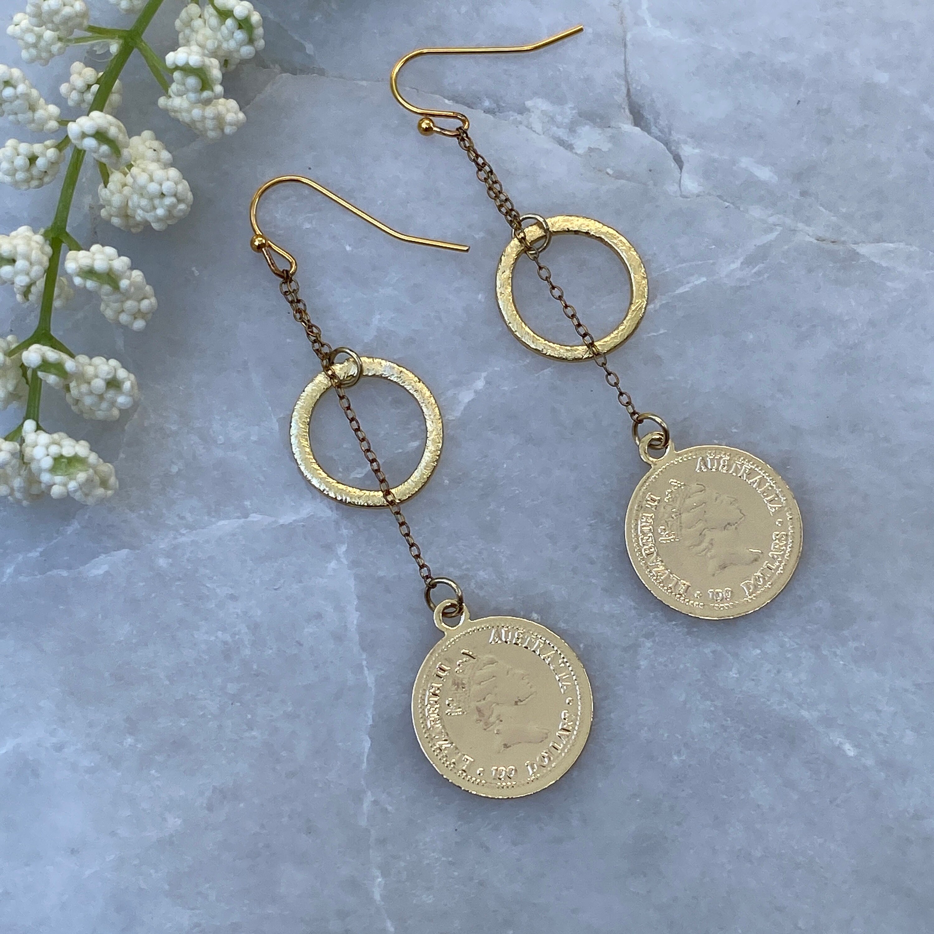 Queen Elizabeth Faux Coin Dangle Earrings: Gold Circle Earrings - Etsy