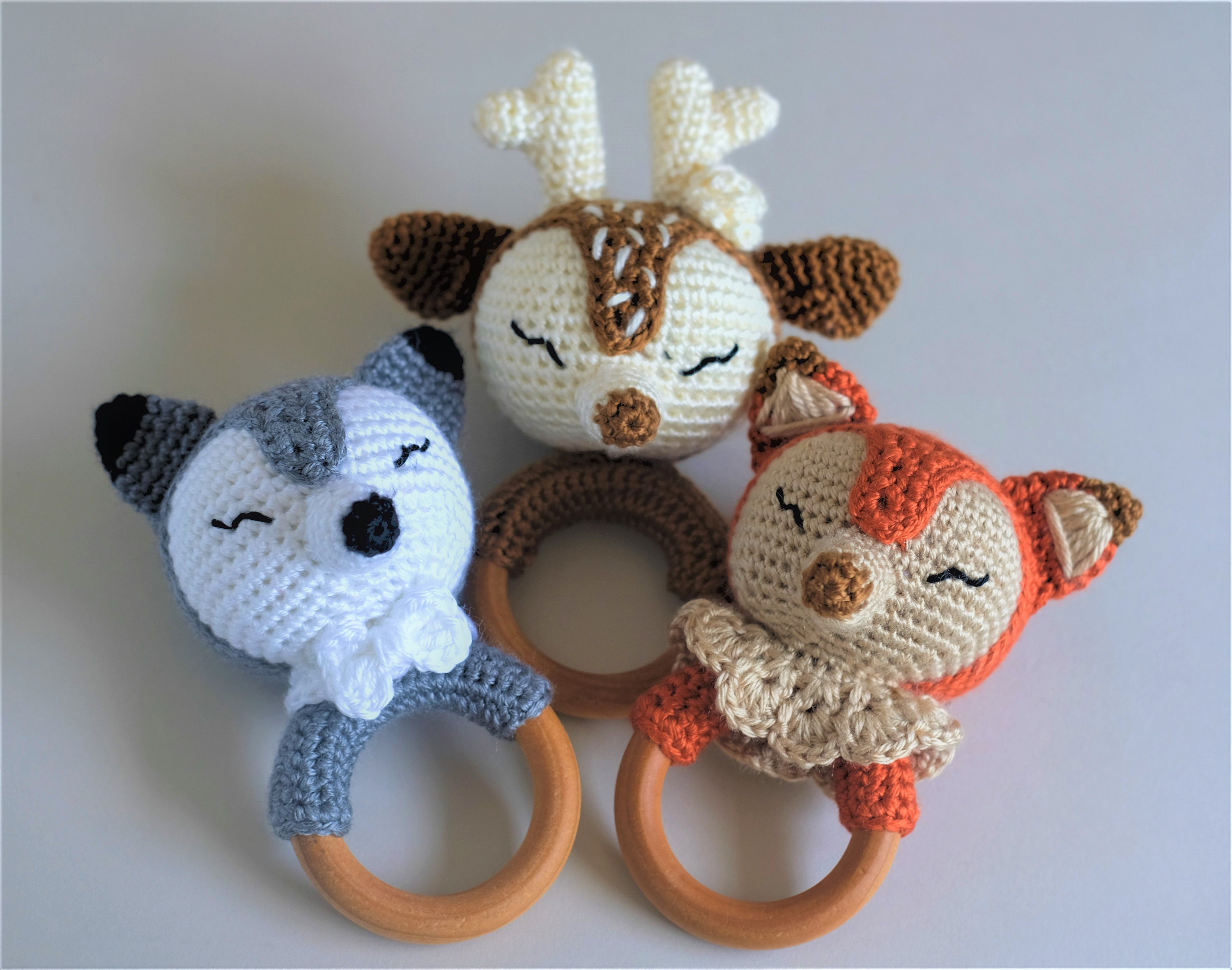 Woodland Animal Rattle Fox Rattle Deer Rattle Wolf Rattle | Etsy