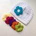 Interchangeable Flower Crochet Hat, White Cotton Beanie With 6 ...