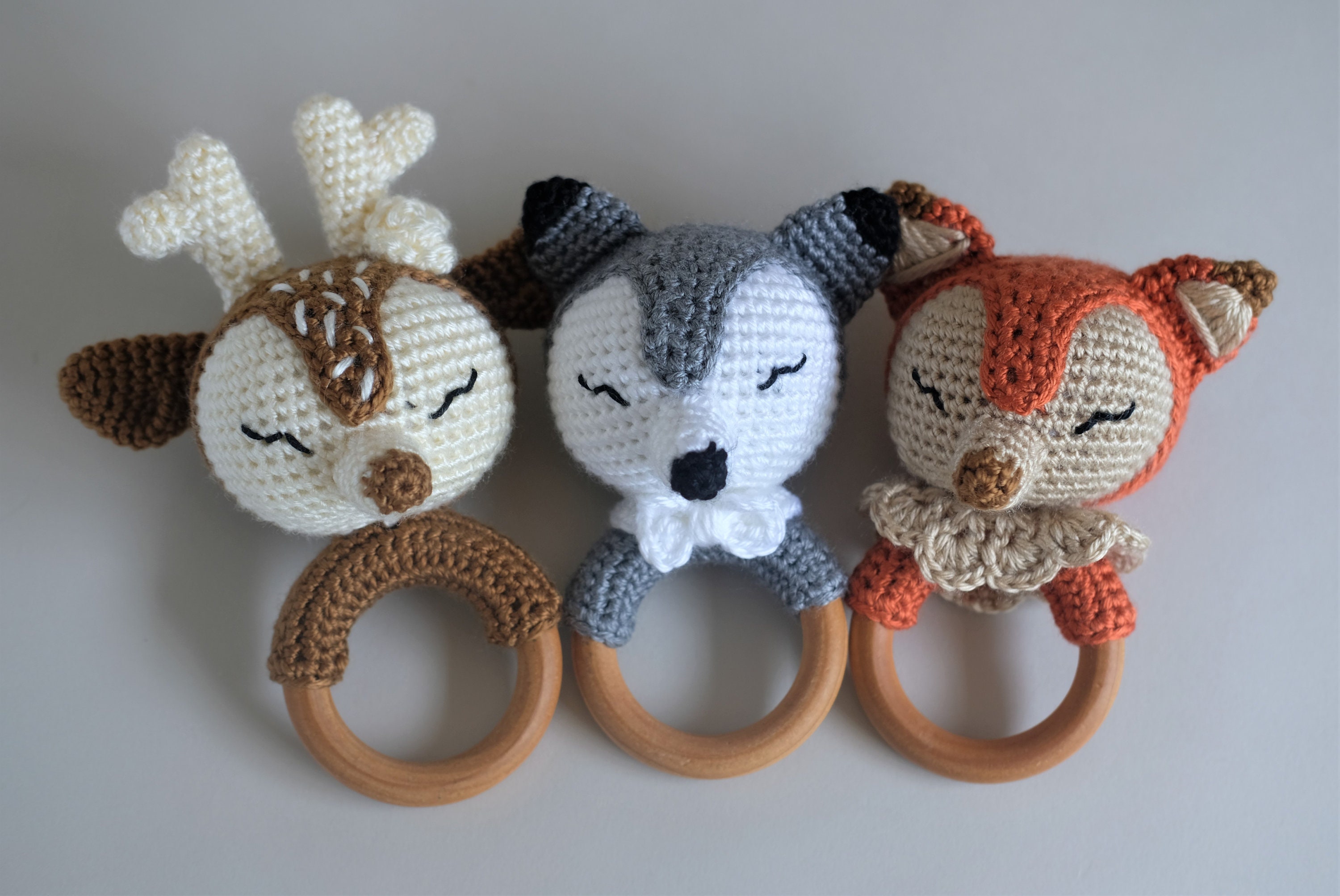 Woodland Animal Rattle Fox Rattle Deer Rattle Wolf Rattle | Etsy