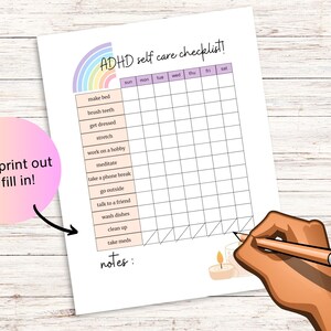 ADHD Self Care Checklist - Organizational Tools - Print at Home Lists ...