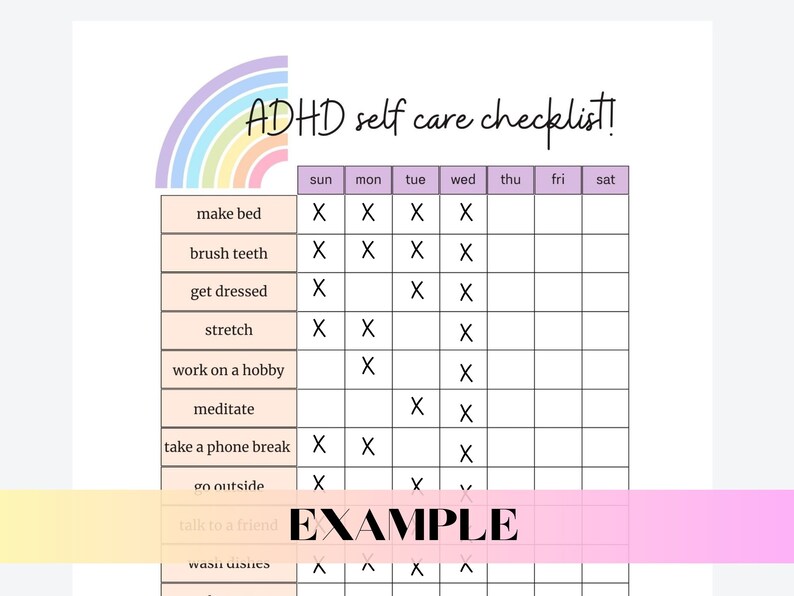 ADHD Self Care Checklist - Organizational Tools - Print at Home Lists ...