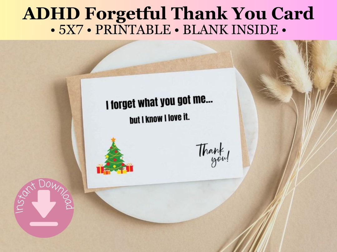 Christmas ADHD Thank You Card Funny Card Forgetful but Grateful - Etsy