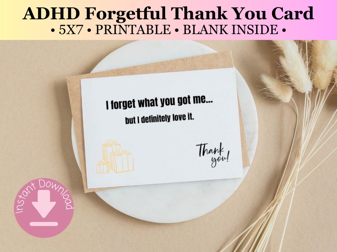 Any Occasion ADHD Thank You Card Funny Card Forgetful but Grateful ...