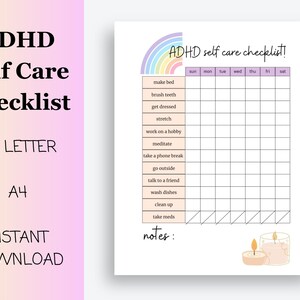 ADHD Self Care Checklist - Organizational Tools - Print at Home Lists ...
