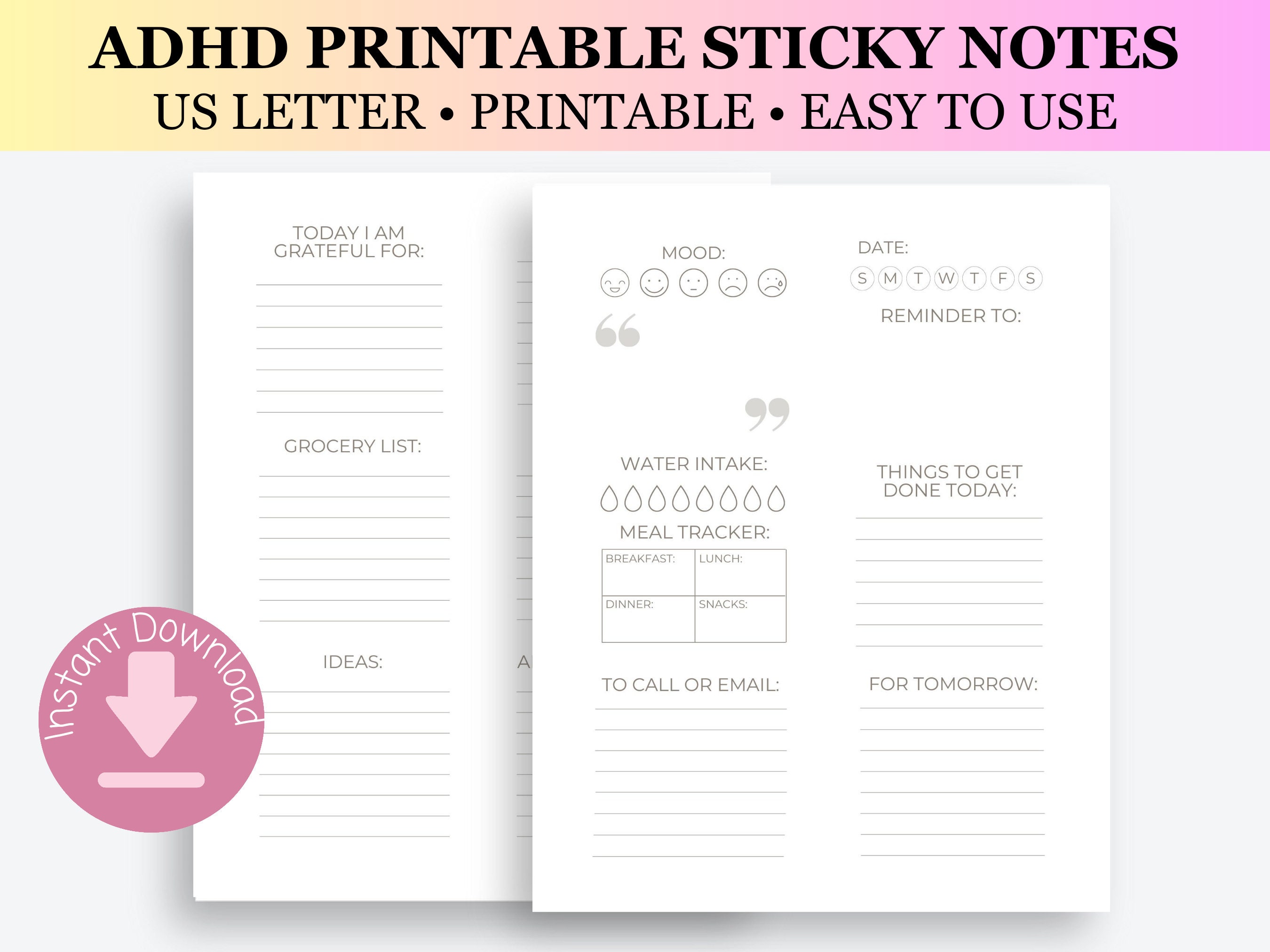 ADHD Printable Sticky Notes - Organizational Notes - Print at Home ...