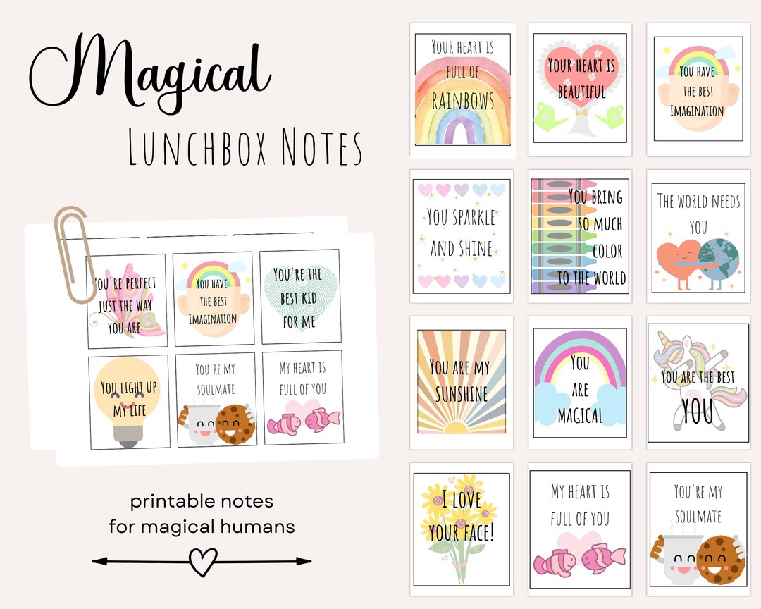 Cute Magical Lunch Box Notes for Girls - Printable Notes, Magical Notes ...