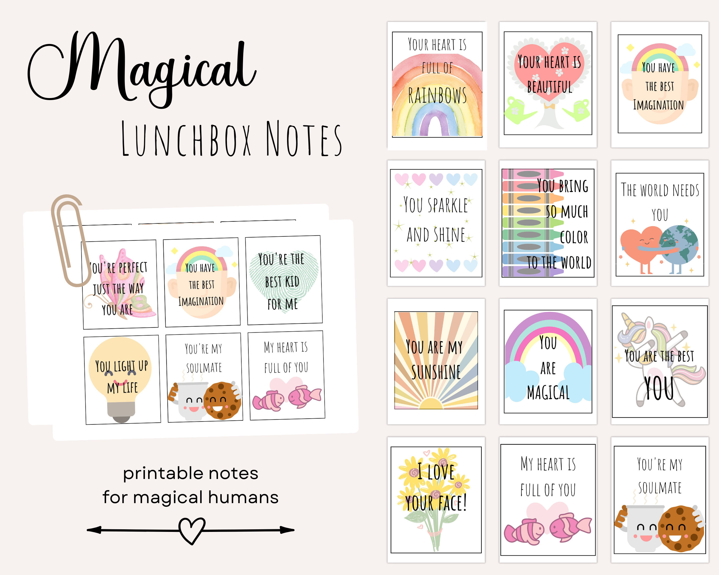 Cute Magical Lunch Box Notes for Girls - Printable Notes, Magical Notes ...