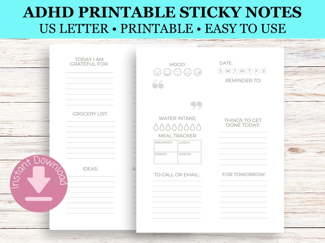 ADHD Printable Sticky Notes Organizational Notes Print at - Etsy