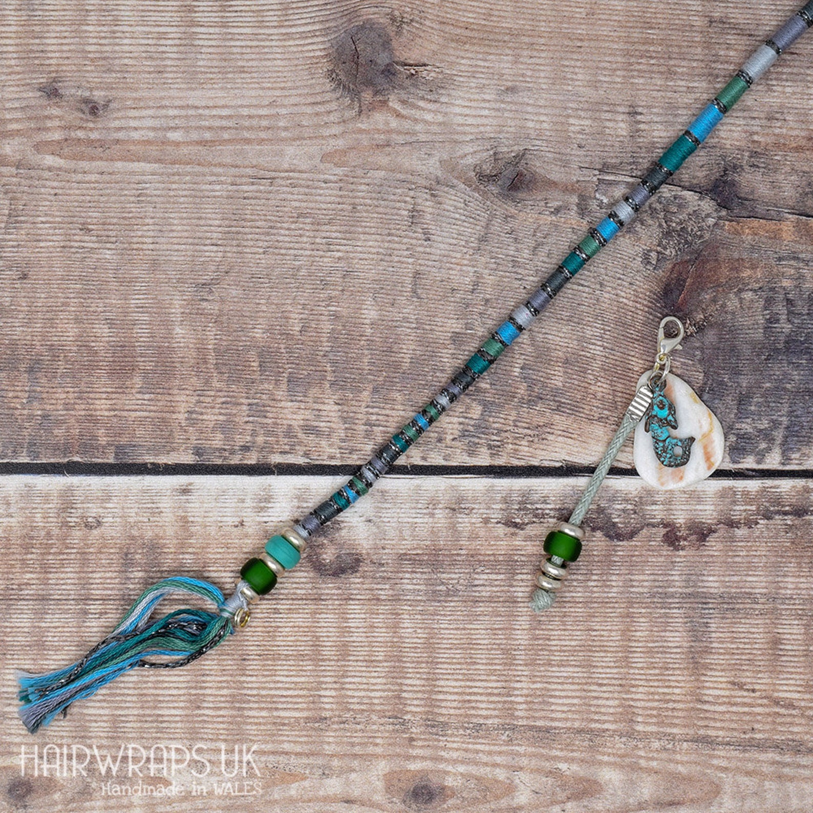 SIREN Mermaid Shell and Sea-glass Charm for Hair Wrap, Planner, Purse ...