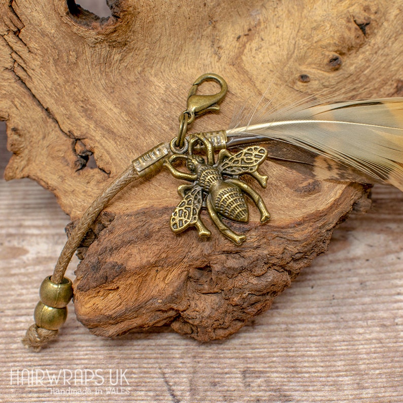 BUMBLE BEE FEATHER Charm Bronze Hair Wrap Charm Cruelty Free - Etsy