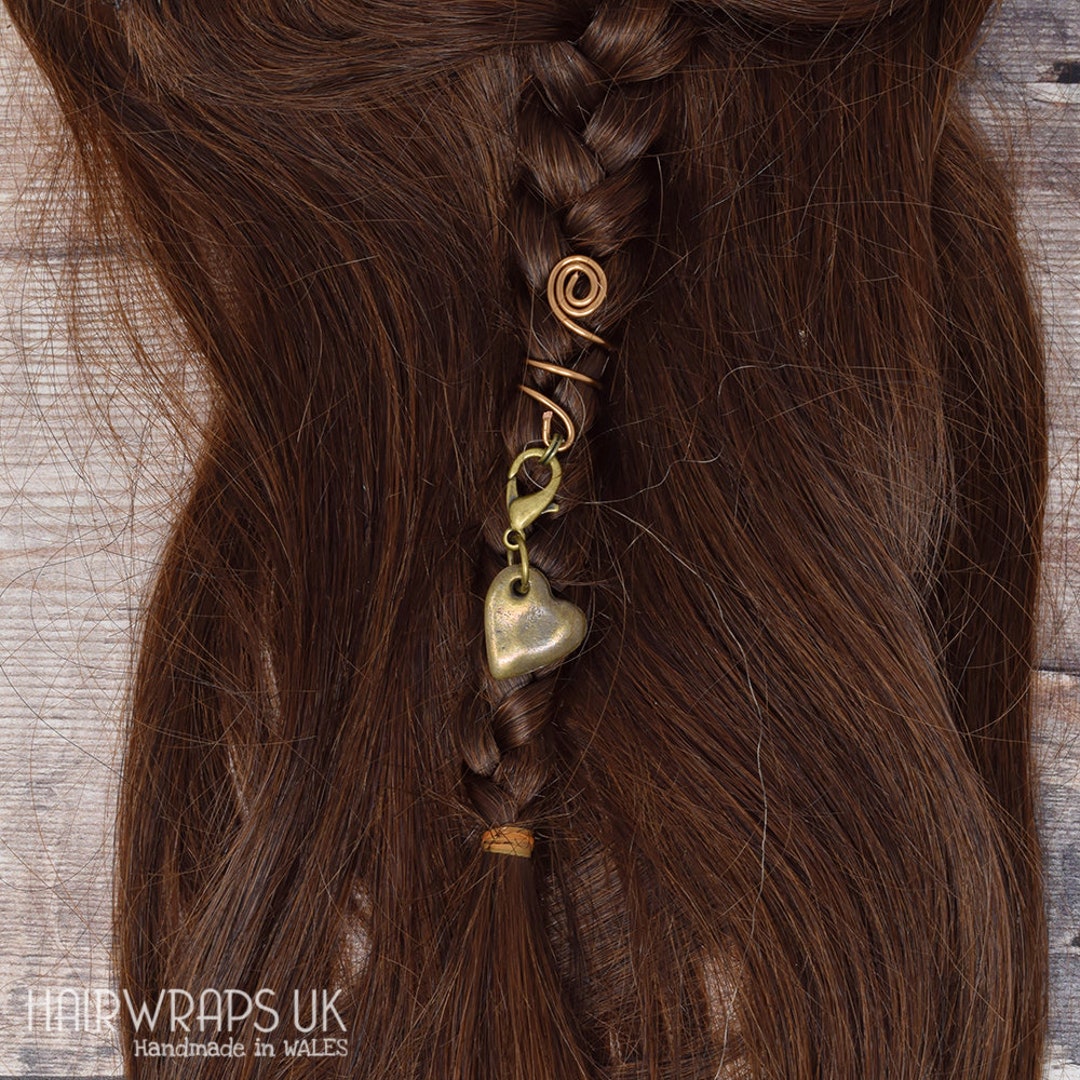 BRONZE HEART Hair Charm, Wrapped Wire Plait Bead, Braided Hair ...