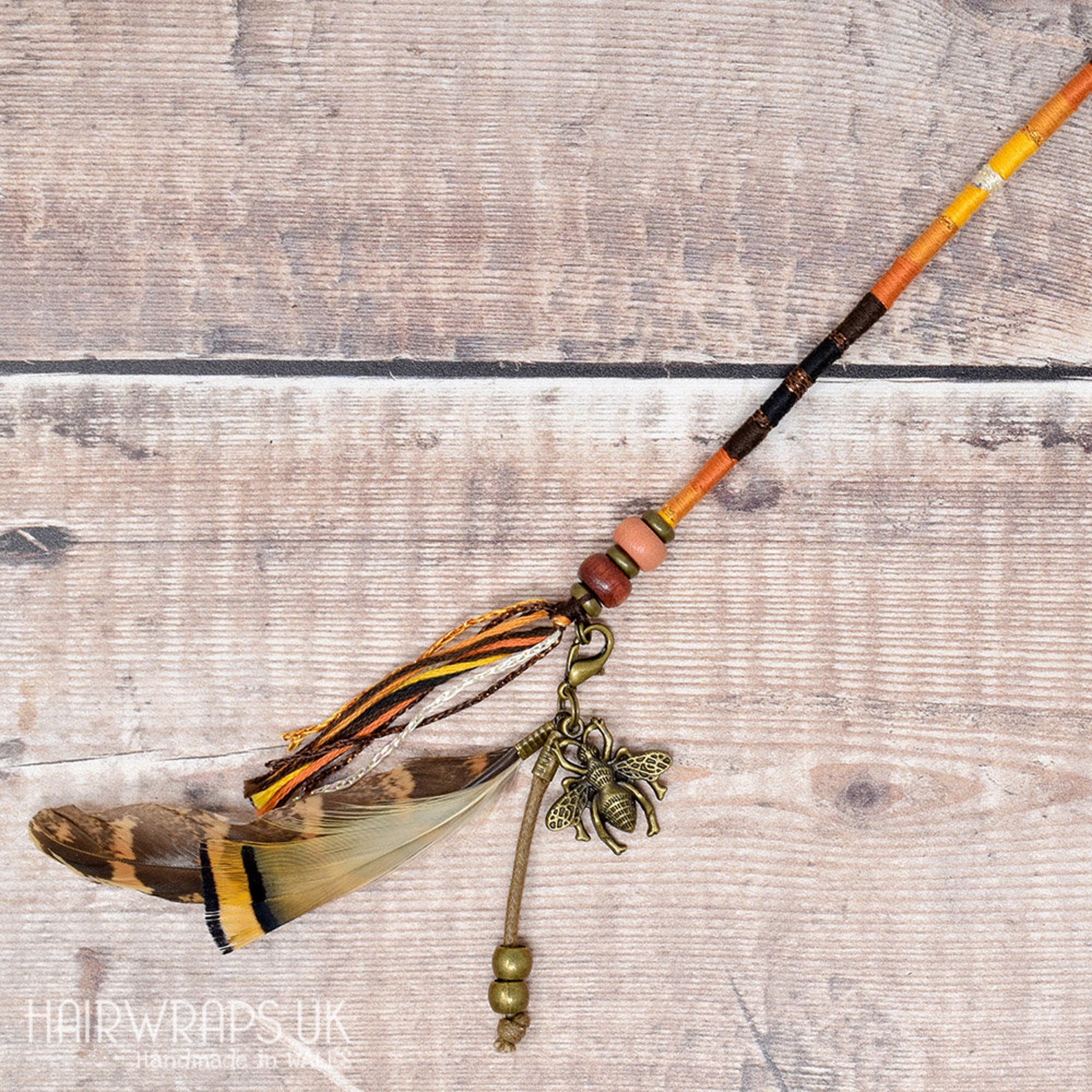 BUMBLE BEE FEATHER Charm Bronze Hair Wrap Charm Cruelty Free | Etsy