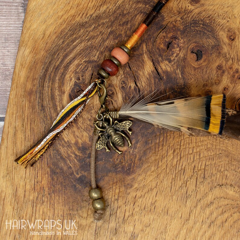 BUMBLE BEE FEATHER Charm Bronze Hair Wrap Charm Cruelty Free - Etsy