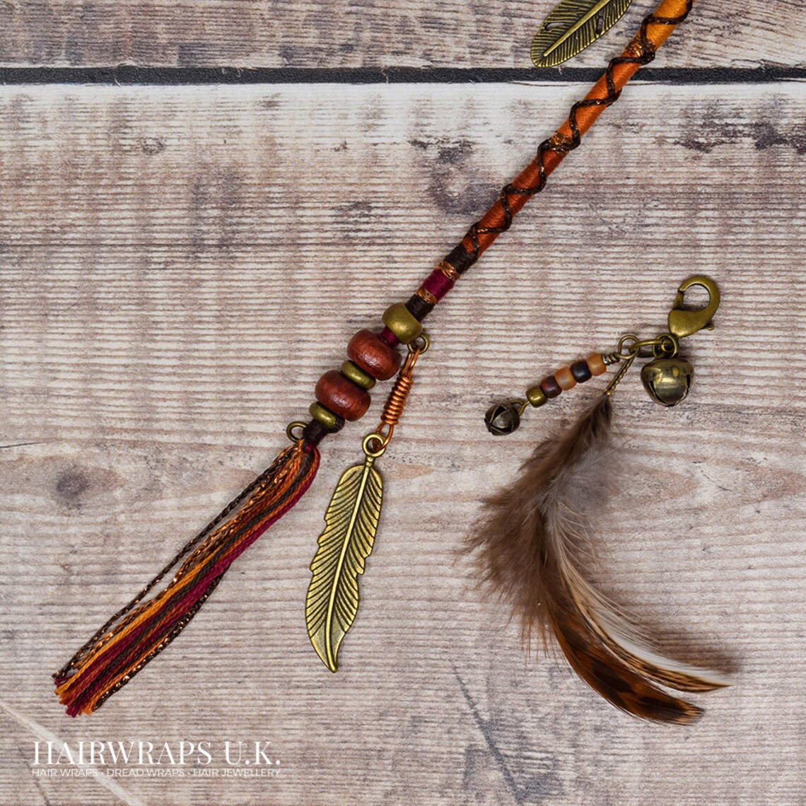 Boho Hair Accessory, Ethical Feather Hair Wrap Extension With Charms ...
