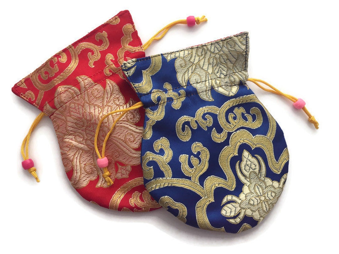 Tibetan Design Brocade Drawstring Mala Bag, Jewelry Bag, Prayer Beads ...