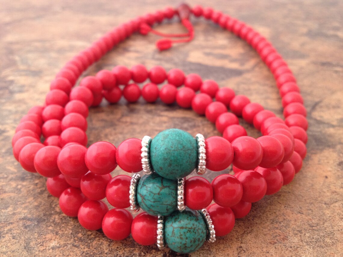 Tibetan Red Coral 108 Beads Full Mala, Yoga Beads, Meditation Beads ...