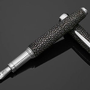 Handmade Italian Fountain Pen: Black Volcano Lava Stingray Leather With ...