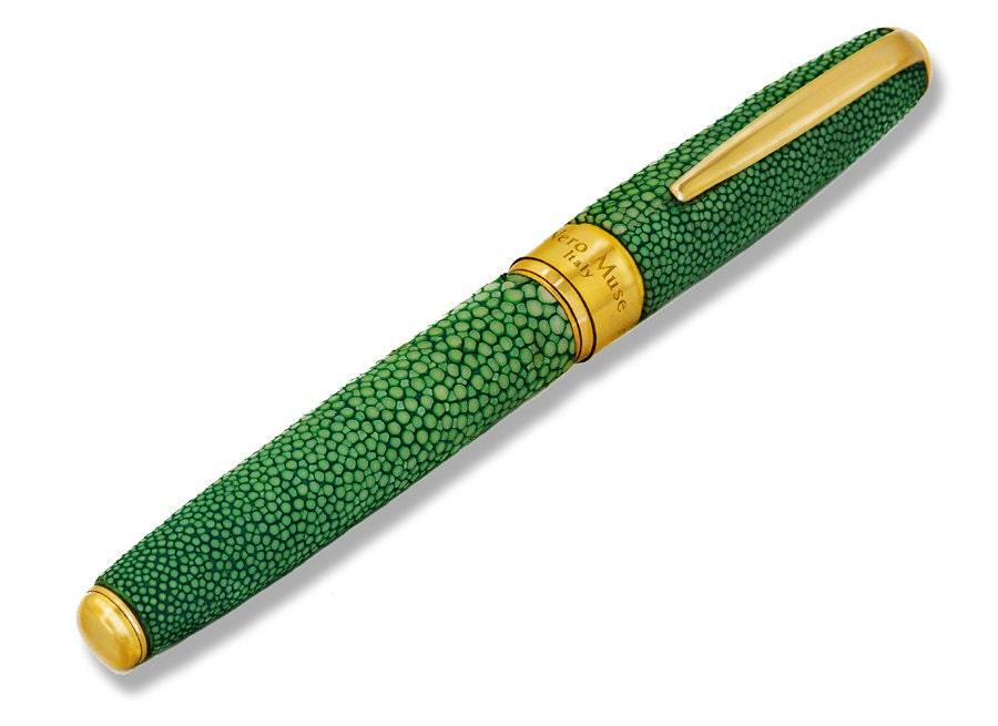 Handmade Jade Green Stingray Leather Fountain Pen With Sterling Silver ...