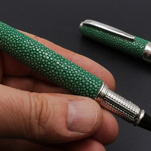 Rollerball Pen Genuine Stingray Leather Green Color Sterling Silver ...