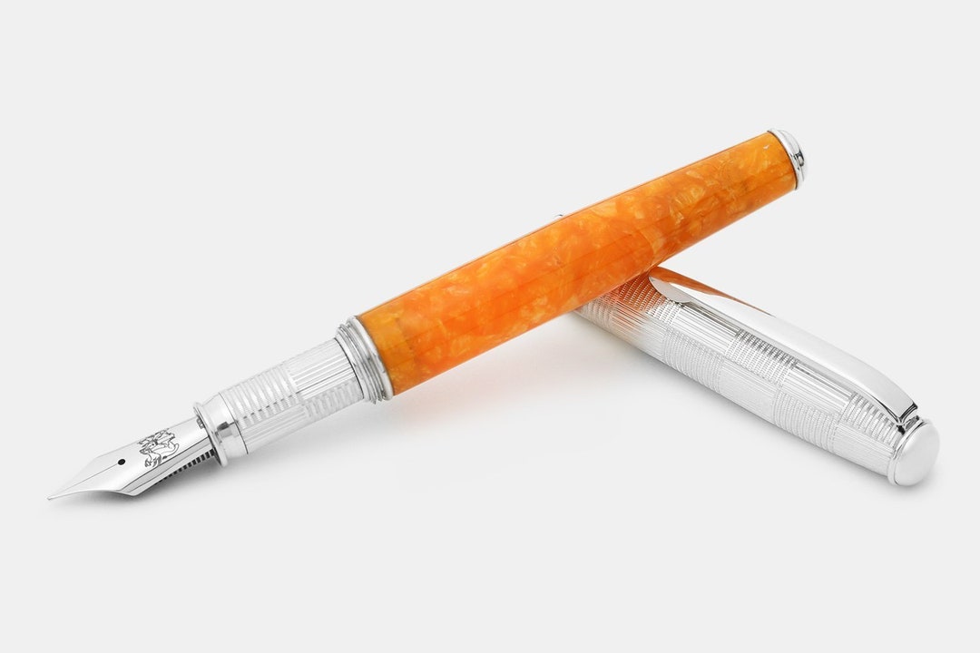 Fountain Pen Amber Orange Resin Barrel Sterling Silver Cap Hallmark 925 ...