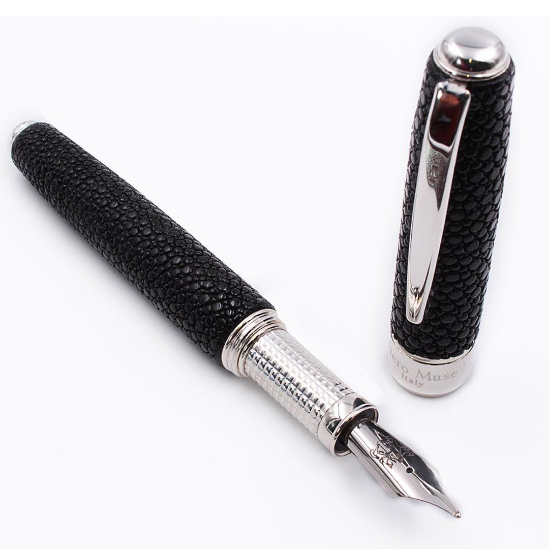 Black Stingray Leather Fountain Pen With Sterling Silver Grip & Custom ...