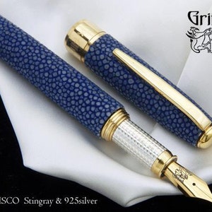 Ocean Blue Stingray Leather Fountain Pen With Sterling Silver Grip ...