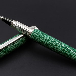 Rollerball Pen Genuine Stingray Leather Green Color Sterling Silver ...