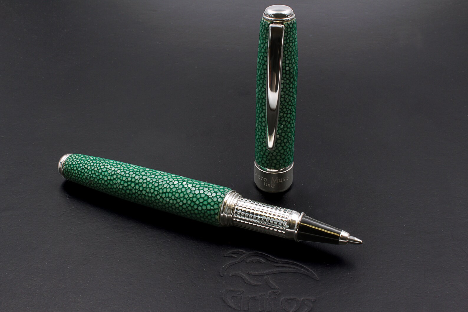 Rollerball Pen Genuine Stingray Leather Green Color Sterling Silver ...