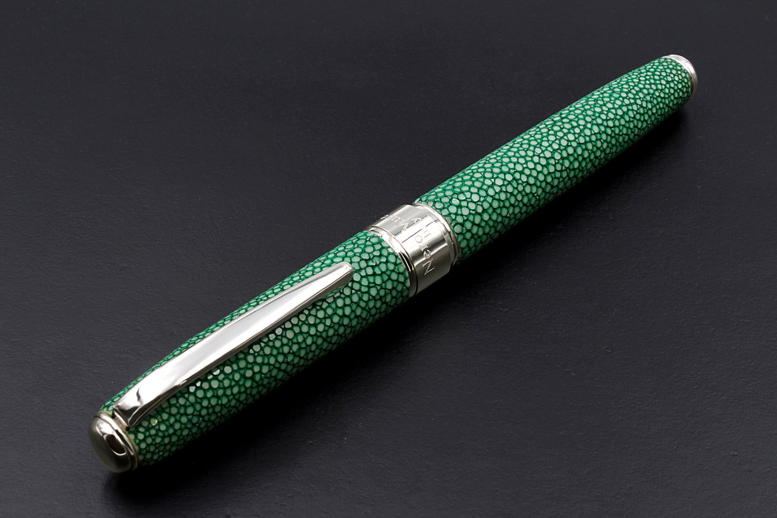 Rollerball Pen Genuine Stingray Leather Green Color Sterling Silver ...