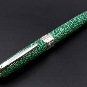 Rollerball Pen Genuine Stingray Leather Green Color Sterling Silver ...