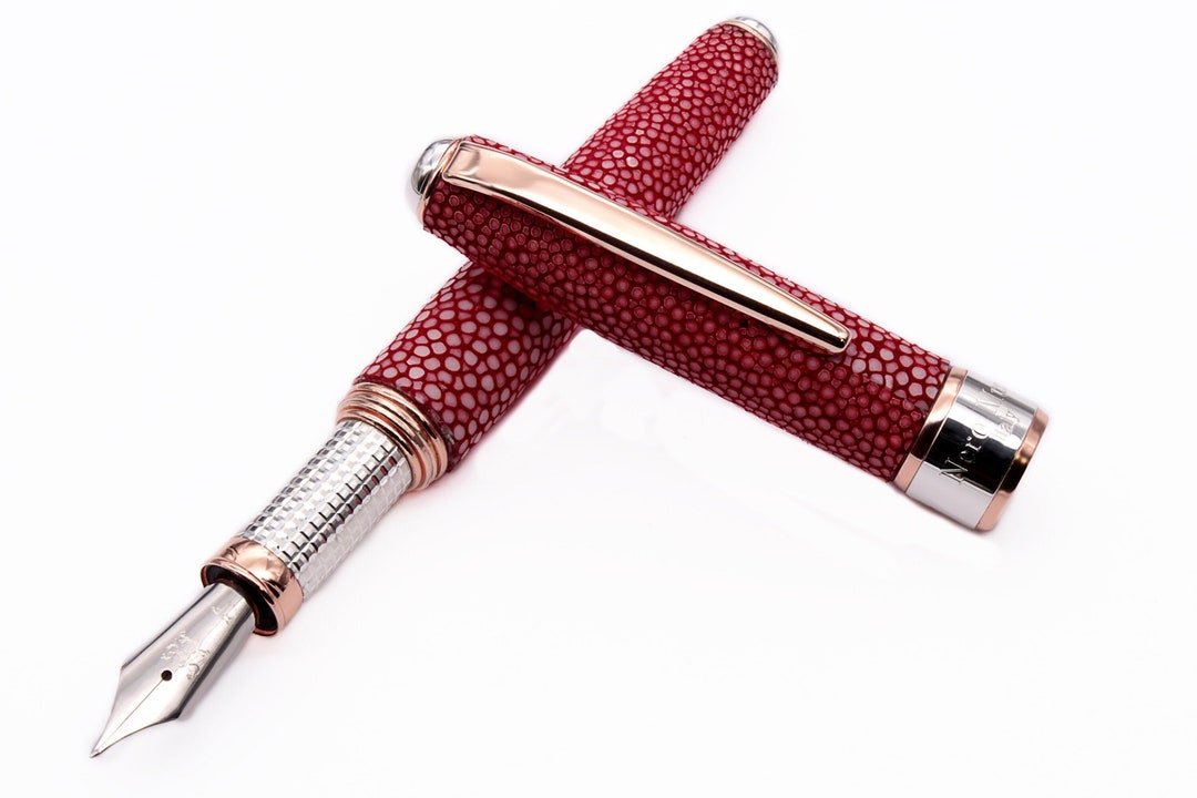 Fountain Pen in Red Stingray Leather With Solid Silver 925 Grip ...
